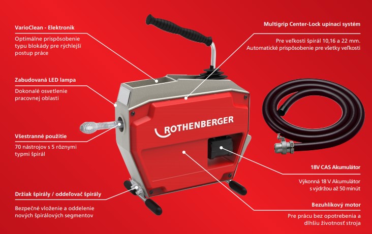 Rothenberger R600 VarioClean akumulátorová špirálová čistička, Ø 20–150 mm